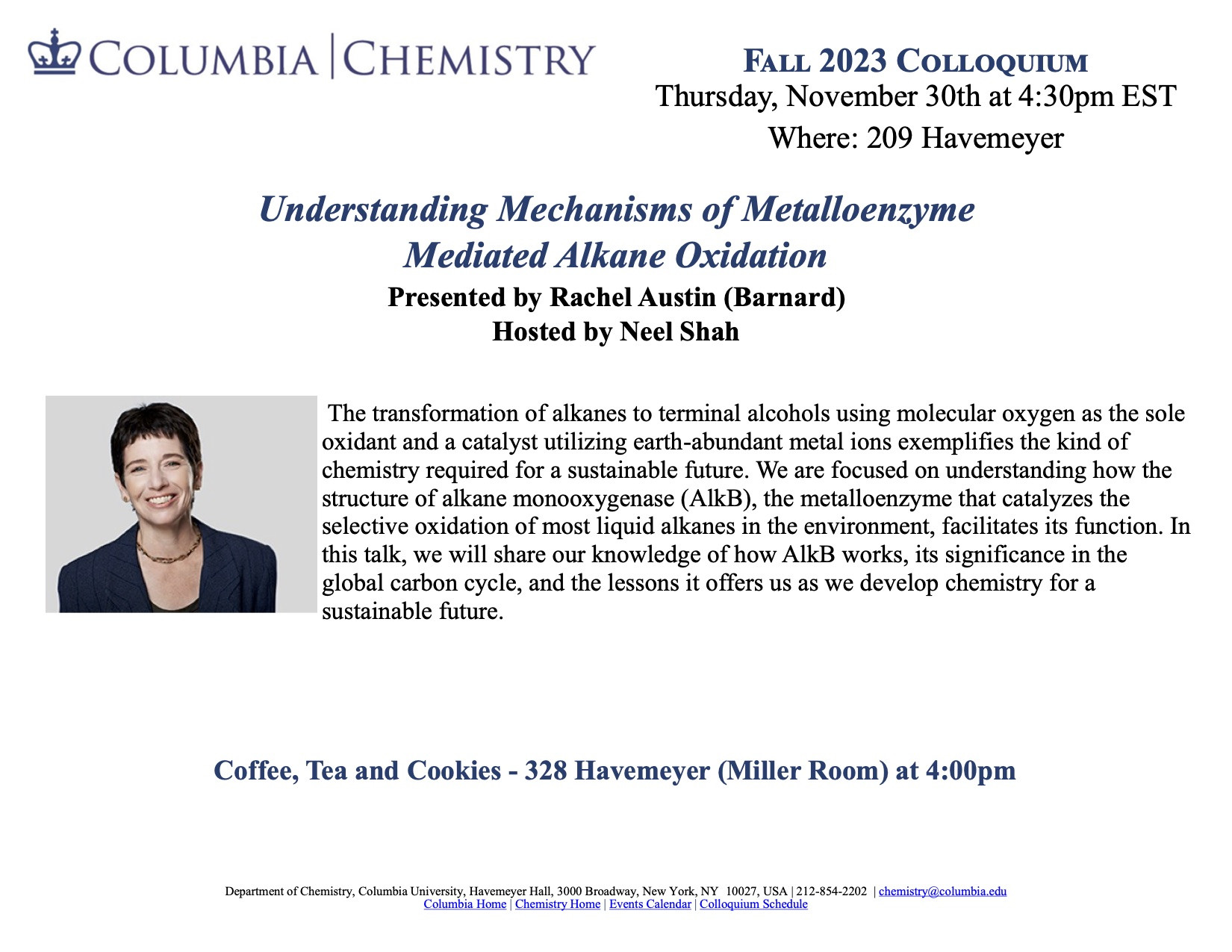 Chemistry Colloquium, Presented by Prof. Rachel Austin, Barnard University | Chemistry